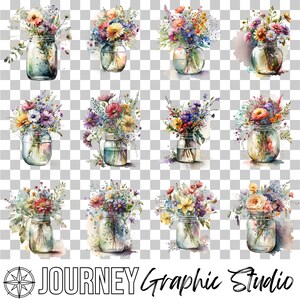 Flowers in Vase Clipart Bundle, Watercolor Clipart Bundle, Vase of ...