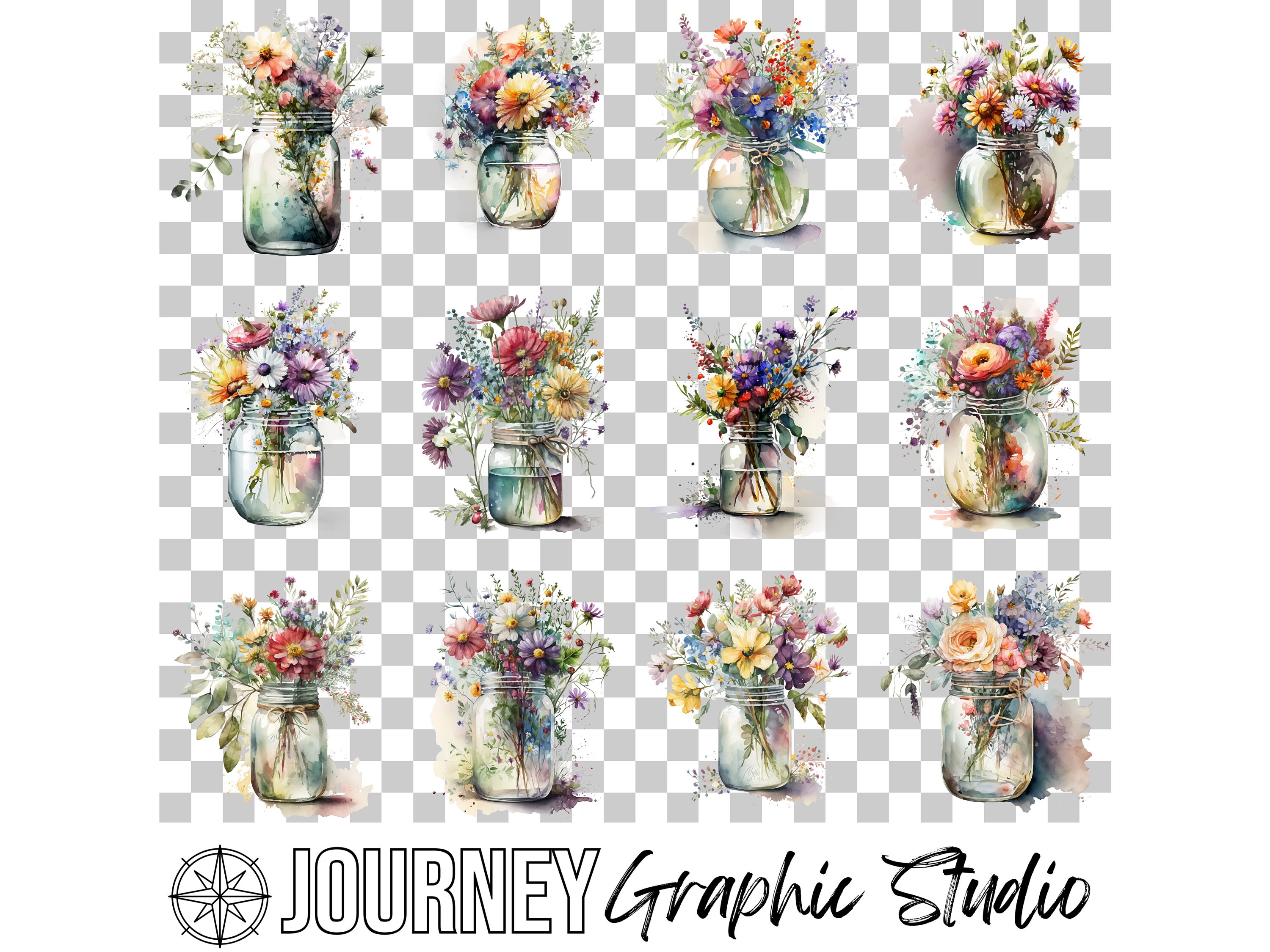 Flowers in Vase Clipart Bundle, Watercolor Clipart Bundle, Vase of ...