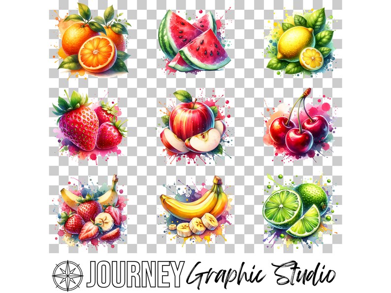 Fruit Clipart Bundle, Watercolor Summer Fruit Clipart Bundle, Summer ...
