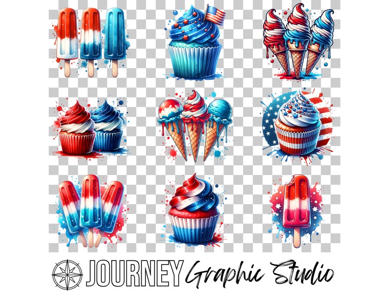Patriotic Desserts Clipart Bundle, Popsicles Ice Cream Cupcakes Clipart ...