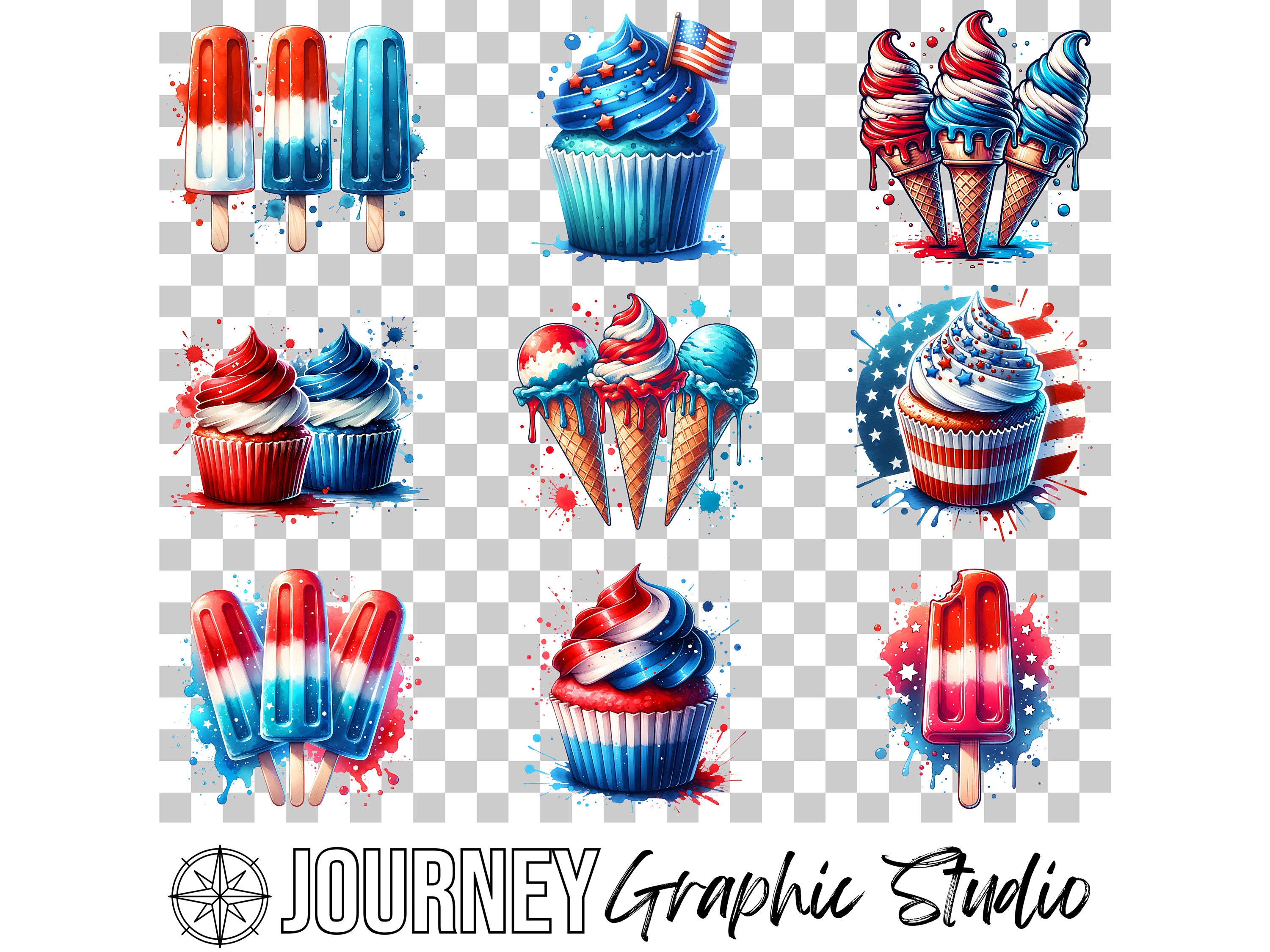 Patriotic Desserts Clipart Bundle, Popsicles Ice Cream Cupcakes Clipart ...