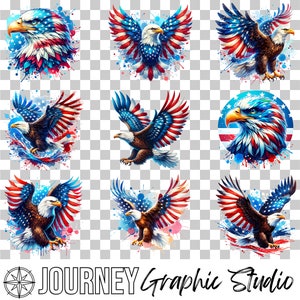 Patriotic Eagle Clipart Bundle, Watercolor Eagle Clipart Bundle ...