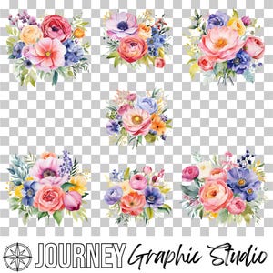 Watercolor Flowers Clipart Bundle, Floral Clipart Bundle, Watercolor ...