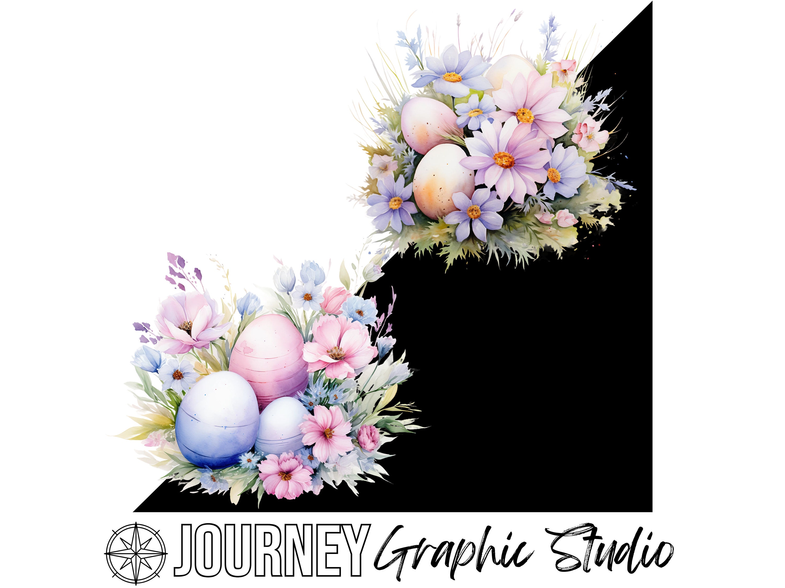 Easter Clipart Bundle, Watercolor Clipart Bundle, Floral Easter Eggs ...