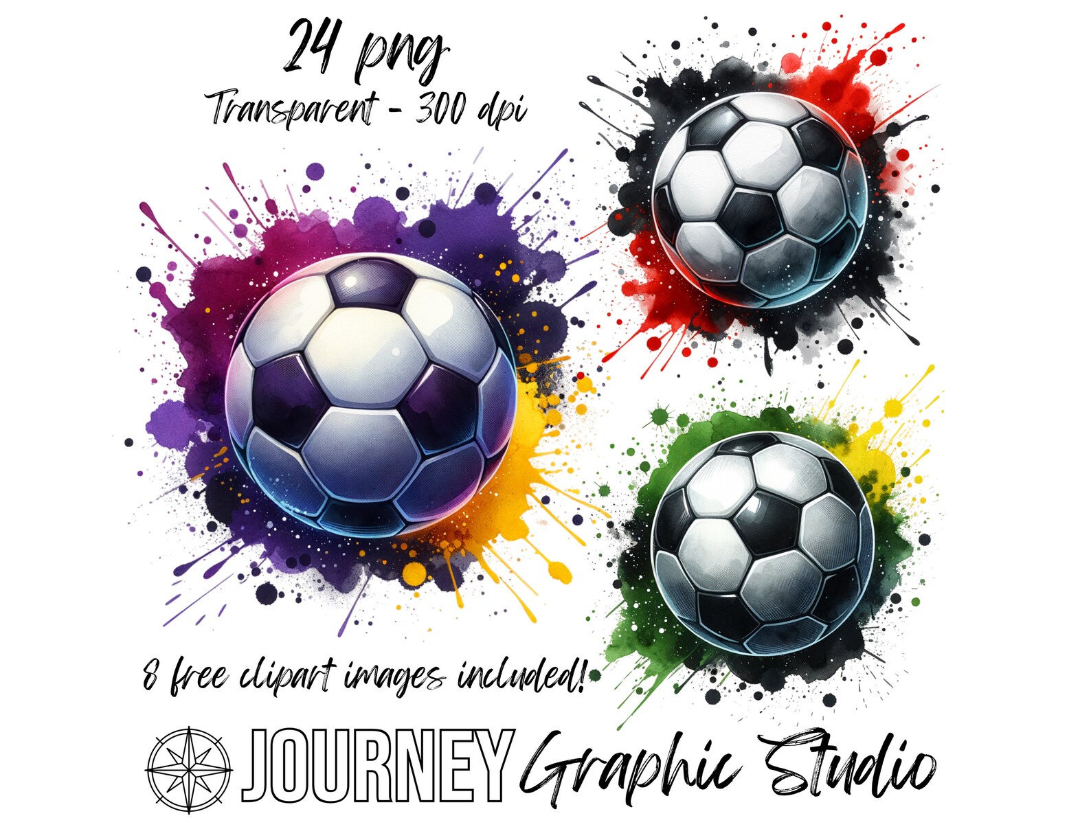 Soccer Ball Clipart Bundle, Watercolor Splash Soccer Ball Clipart ...