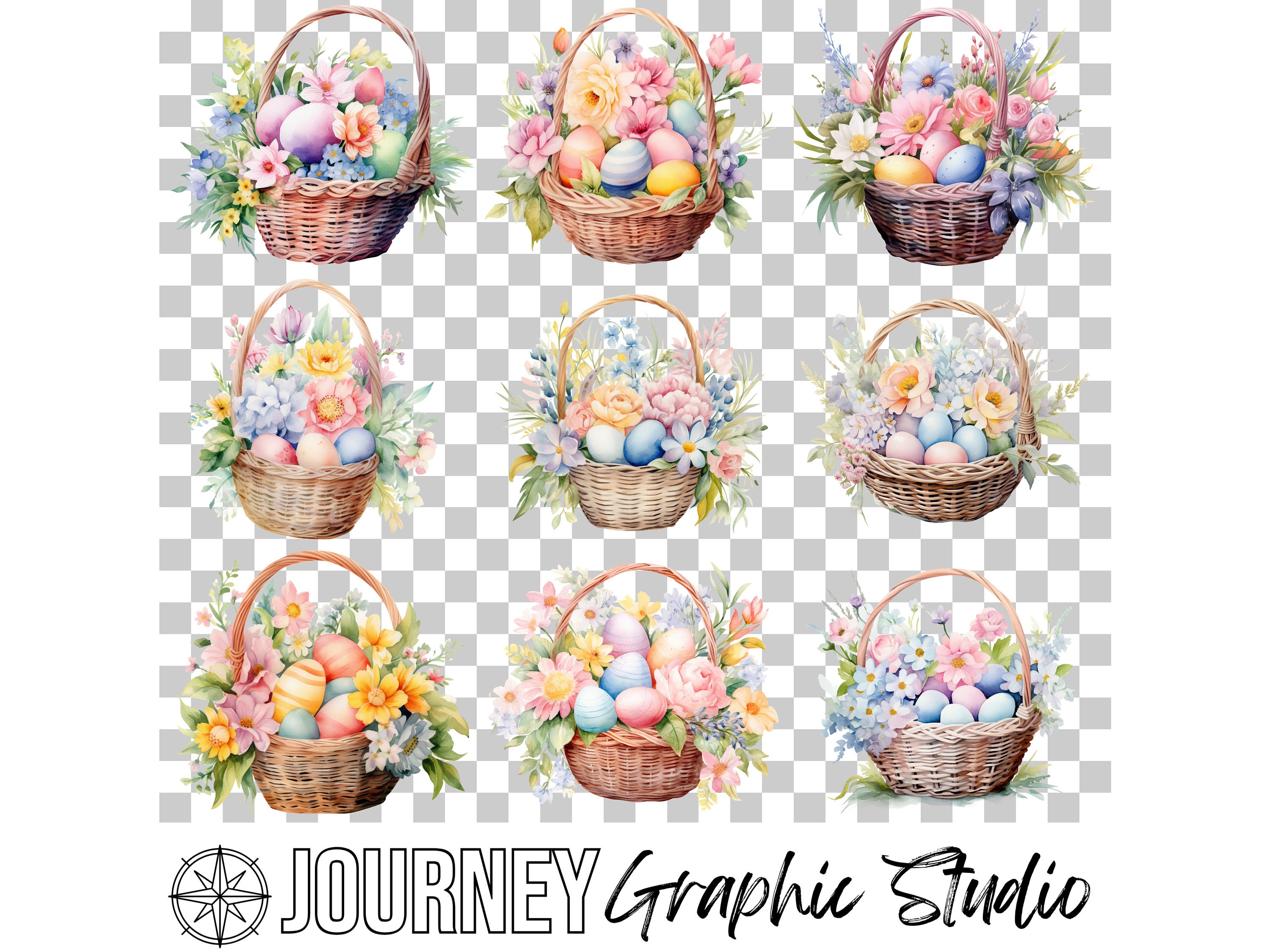 Easter Clipart Bundle, Watercolor Clipart Bundle, Easter Baskets ...
