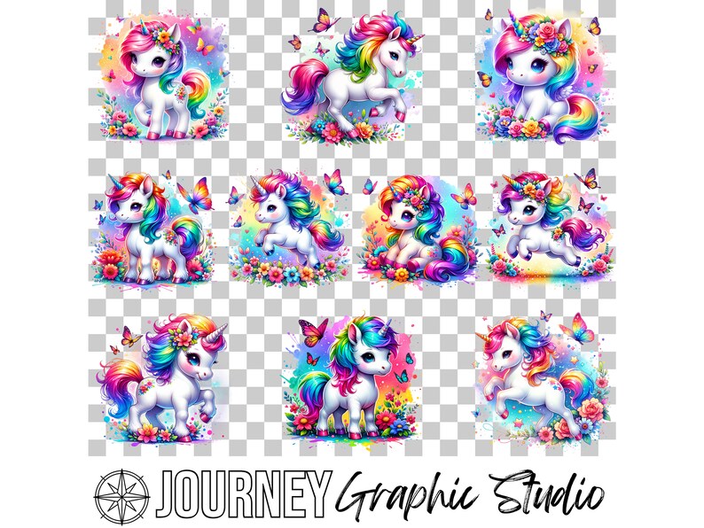 Baby Unicorn Clipart Bundle, Watercolor Unicorn Clipart Bundle, Rainbow ...