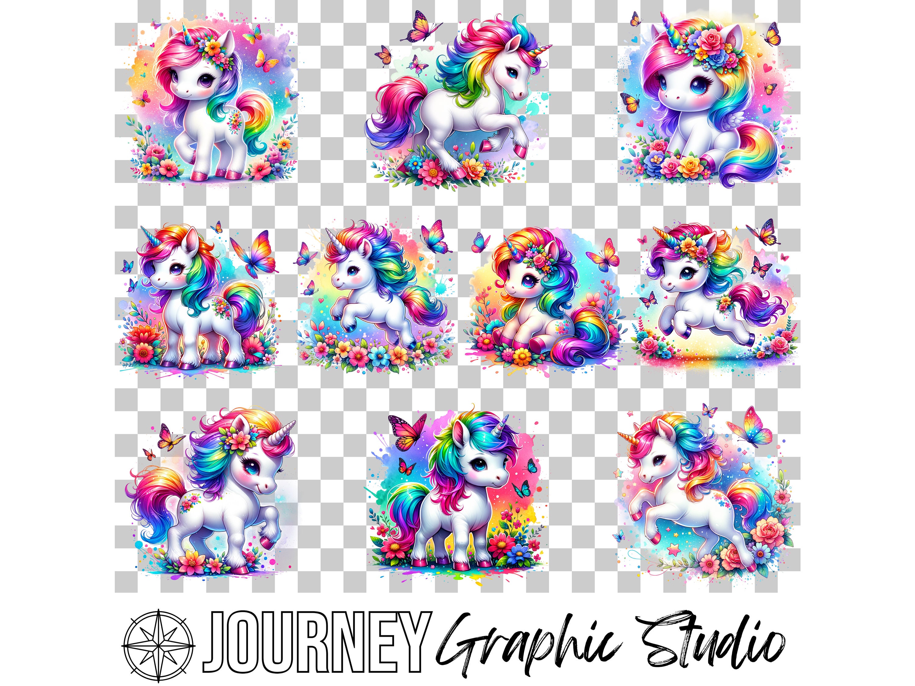 Baby Unicorn Clipart Bundle, Watercolor Unicorn Clipart Bundle, Rainbow ...
