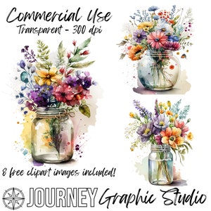 Flowers in Vase Clipart Bundle, Watercolor Clipart Bundle, Vase of ...