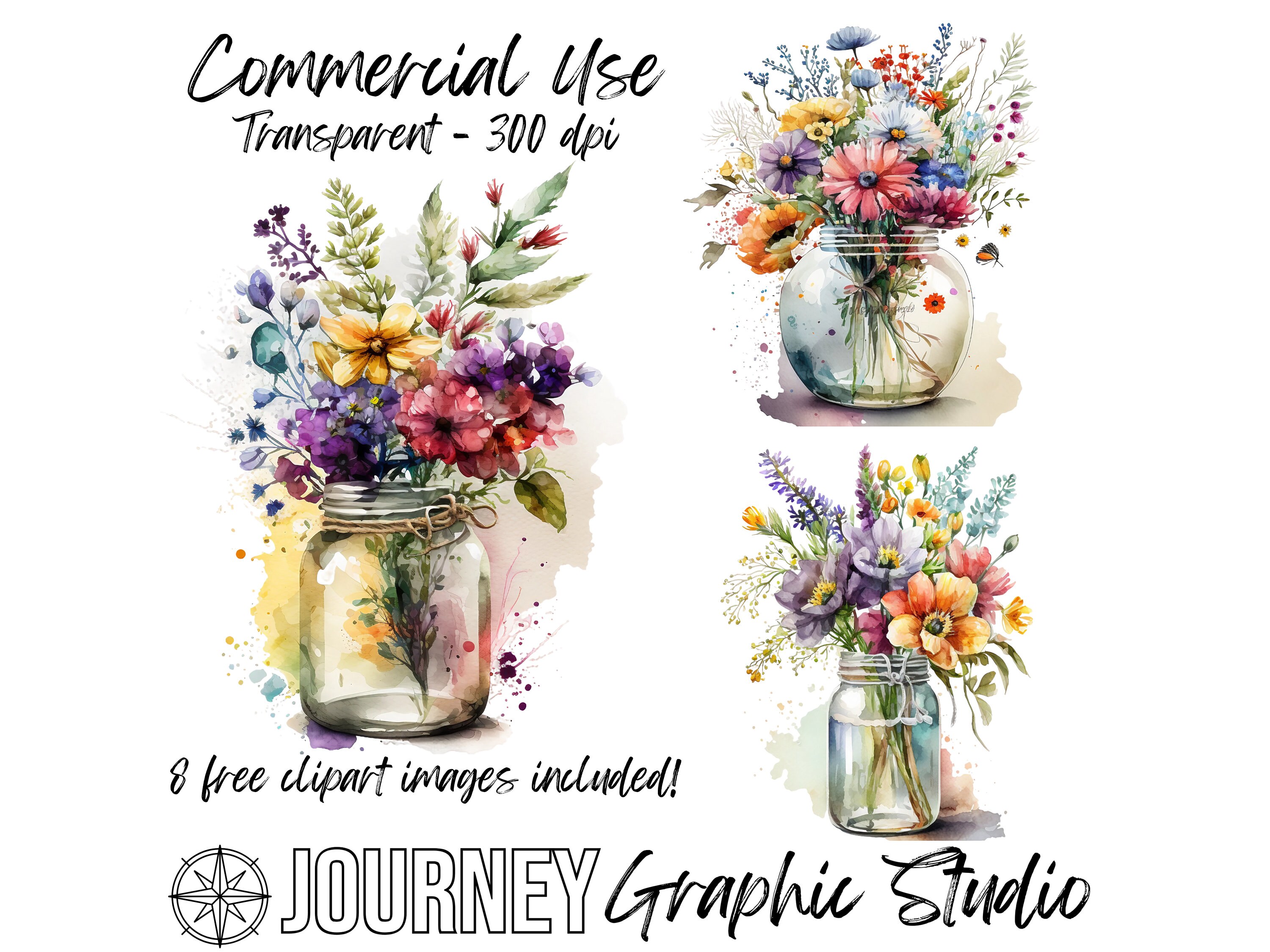 Flowers in Vase Clipart Bundle, Watercolor Clipart Bundle, Vase of ...