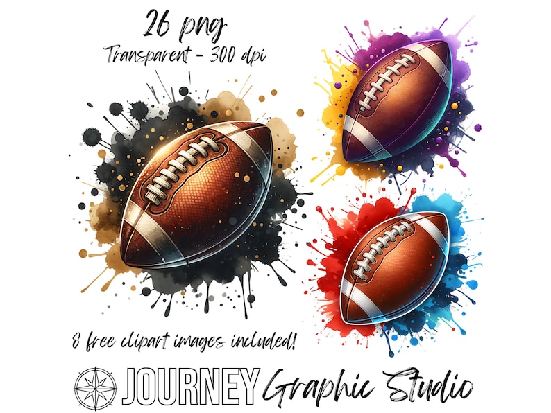 Football Clipart Bundle, Watercolor Splash Football Clipart , Sports ...