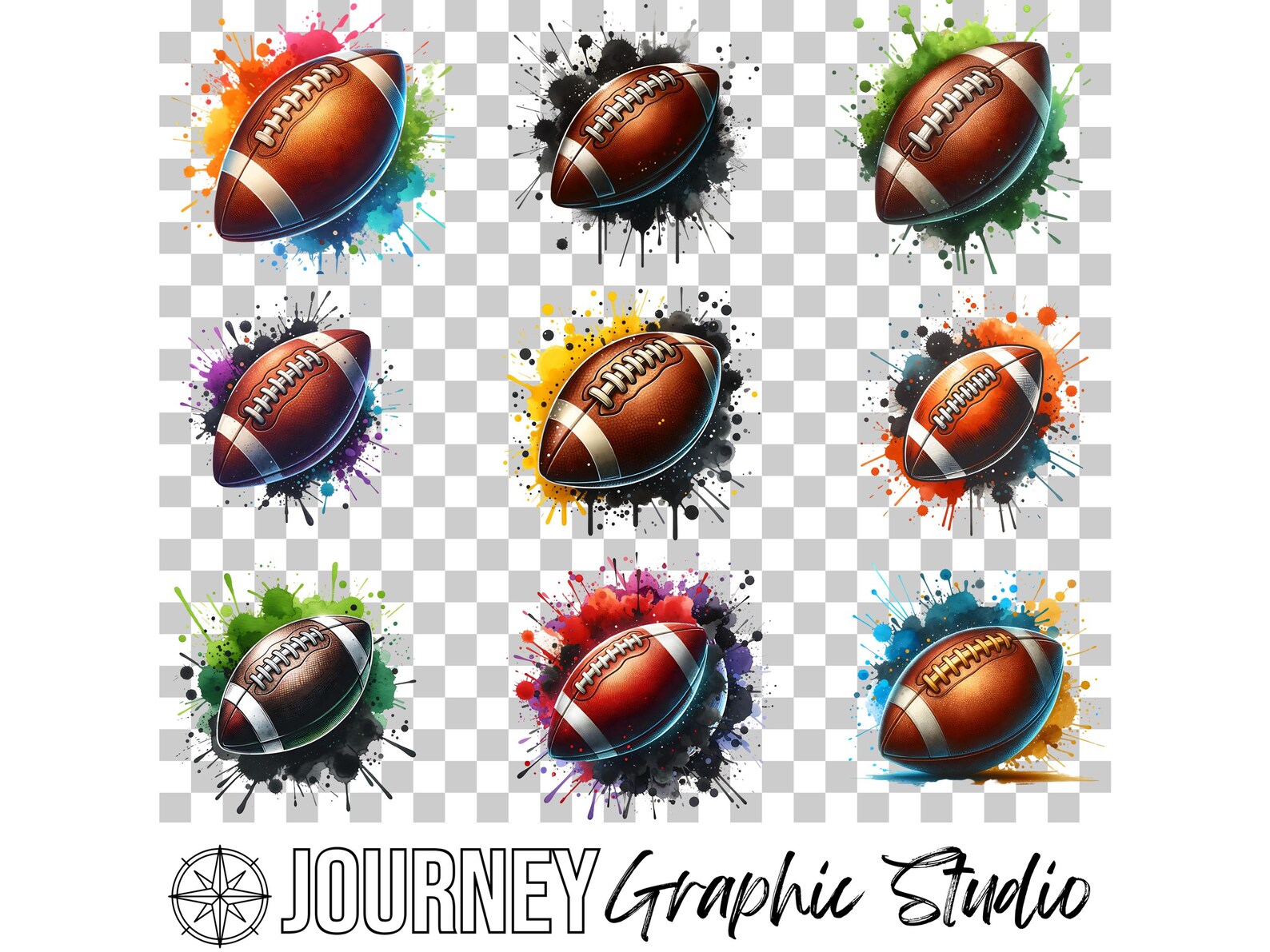 Football Clipart Bundle, Watercolor Splash Football Clipart , Sports ...