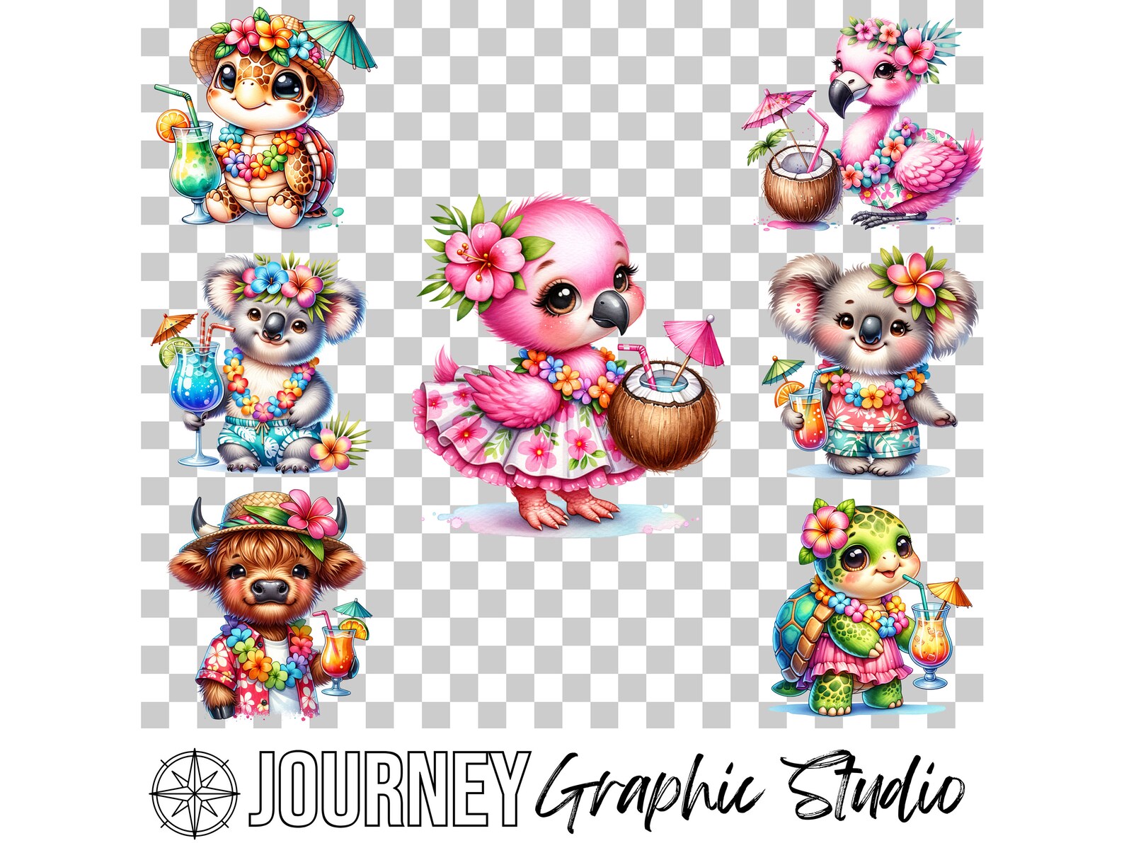 Cute Tropical Animals Clipart, Watercolor Tropical Clipart, Baby ...