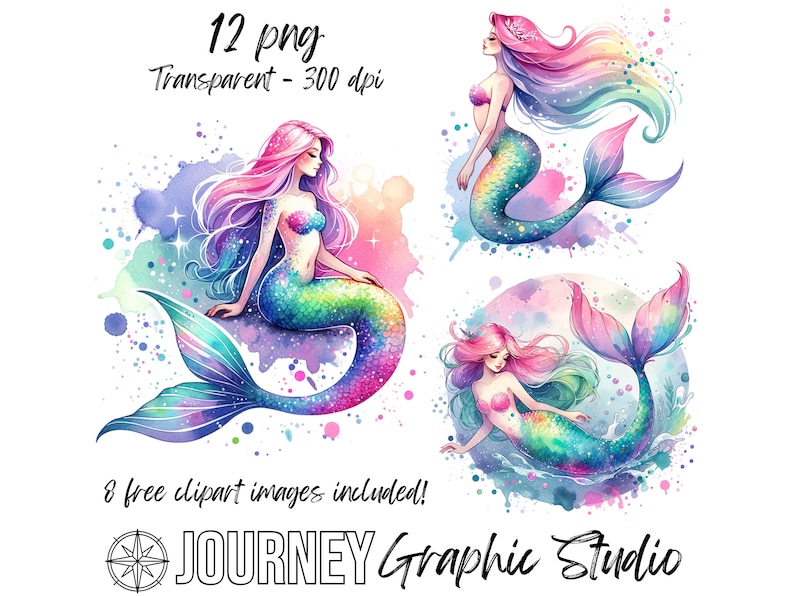 Pastel Mermaid Clipart, Watercolor Mermaid Clipart, Mermaid Watercolor ...