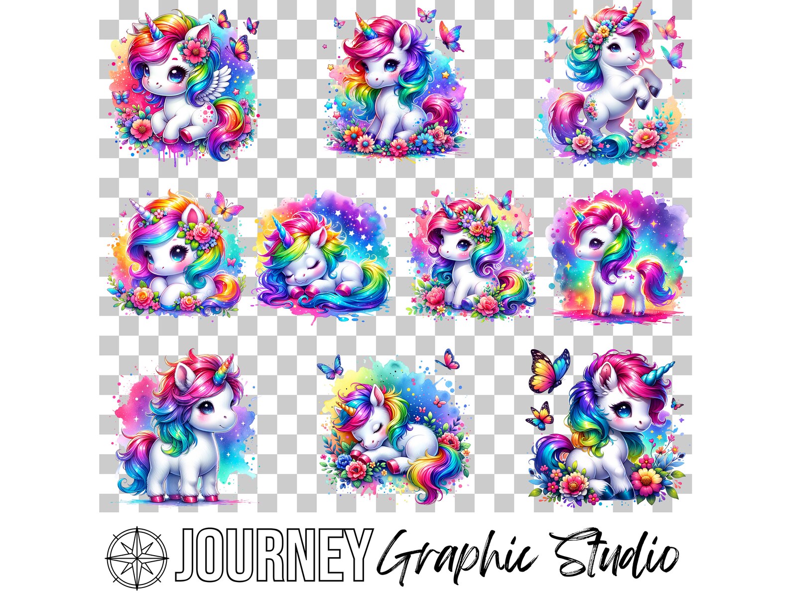 Baby Unicorn Clipart Bundle, Watercolor Unicorn Clipart Bundle, Rainbow ...