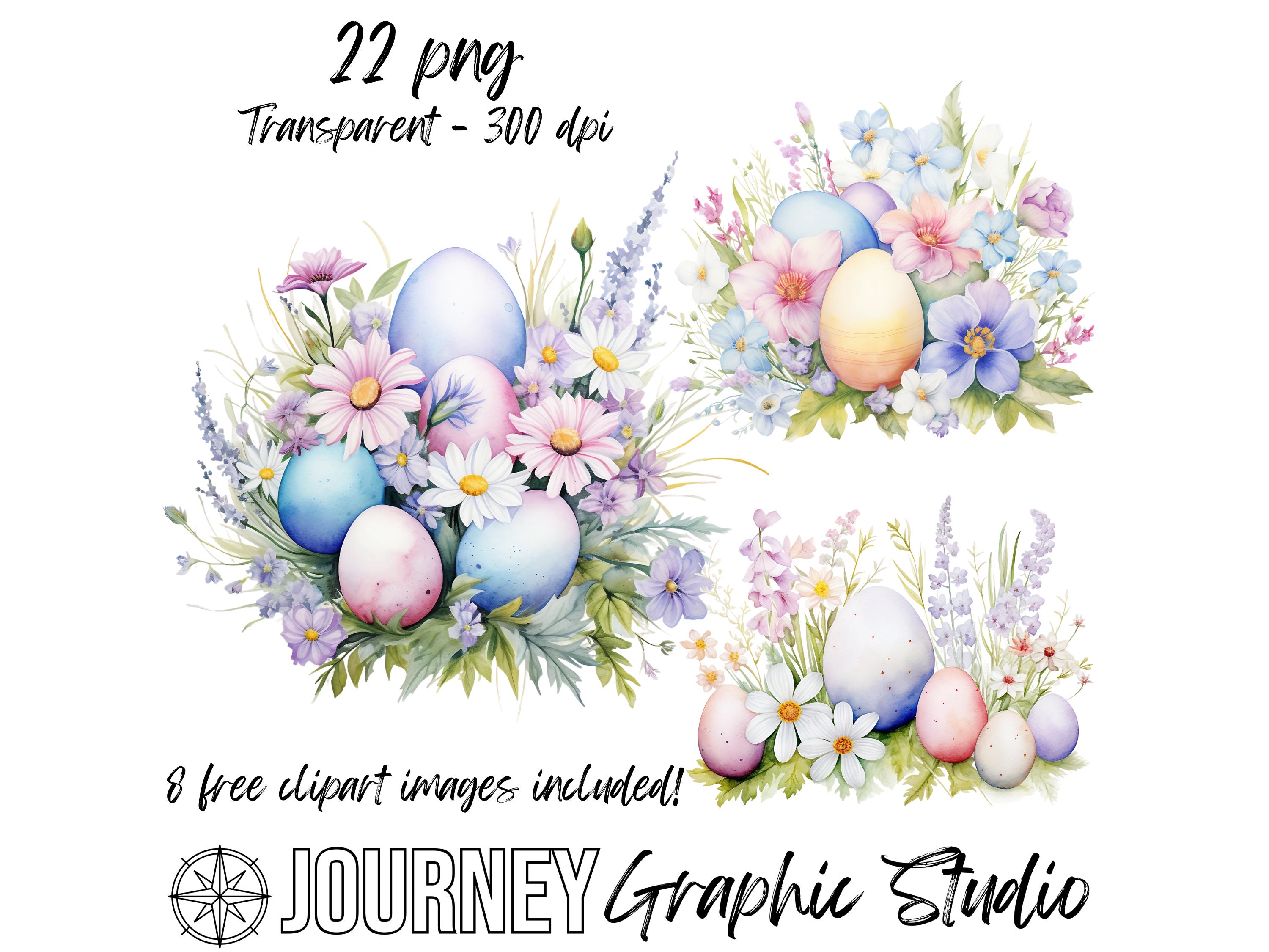Easter Clipart Bundle, Watercolor Clipart Bundle, Floral Easter Eggs ...