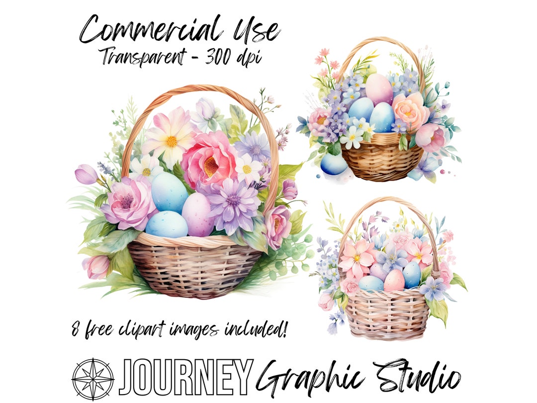 Easter Clipart Bundle, Watercolor Clipart Bundle, Easter Baskets ...