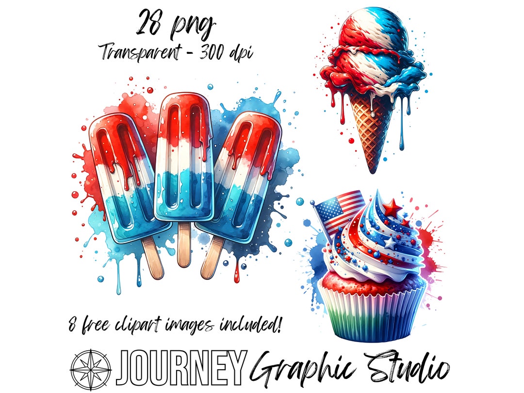 Patriotic Desserts Clipart Bundle, Popsicles Ice Cream Cupcakes Clipart ...