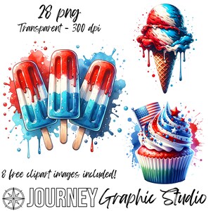 Patriotic Desserts Clipart Bundle, Popsicles Ice Cream Cupcakes Clipart ...