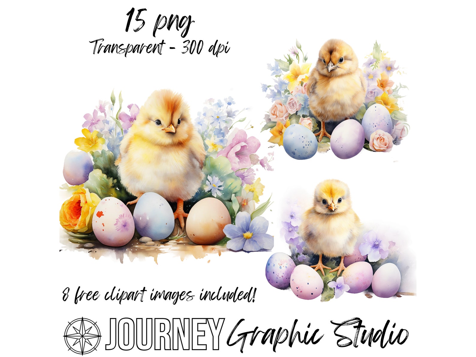 Easter Clipart Bundle, Watercolor Clipart Bundle, Easter Chicks Clipart ...
