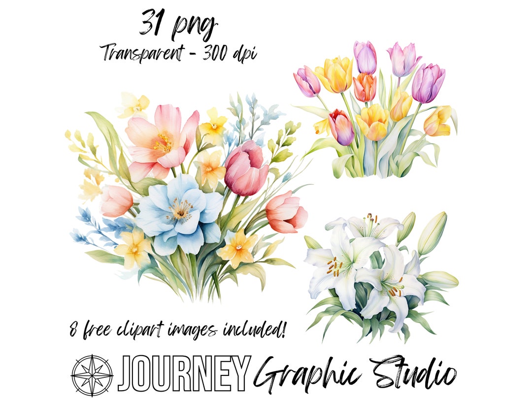Easter Clipart Bundle, Watercolor Clipart Bundle, Easter Flowers ...