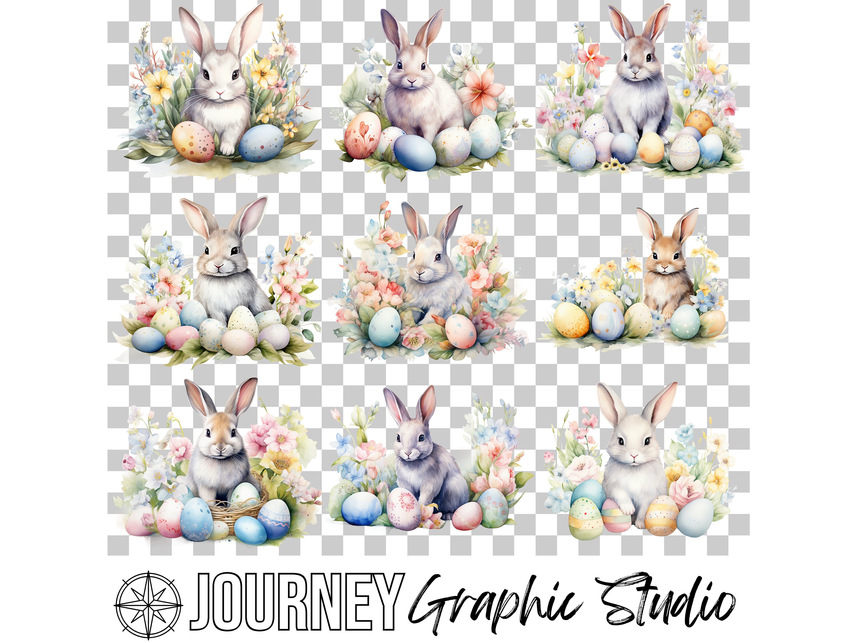 Easter Clipart Bundle, Watercolor Clipart Bundle, Easter Bunny Clipart ...