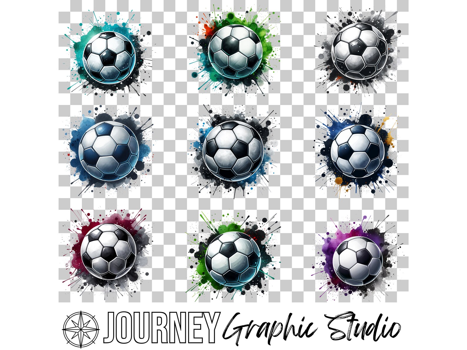Soccer Ball Clipart Bundle, Watercolor Splash Soccer Ball Clipart ...