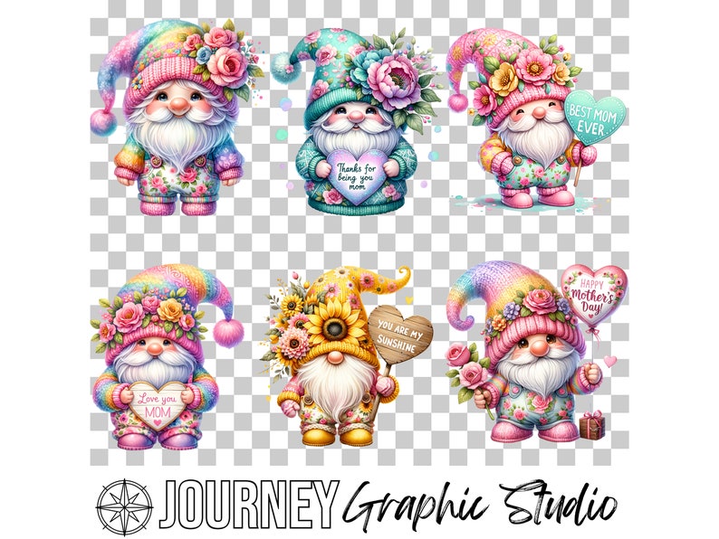 Mother's Day Gnomes Clipart, Watercolor Gnome Clipart Bundle, Floral ...