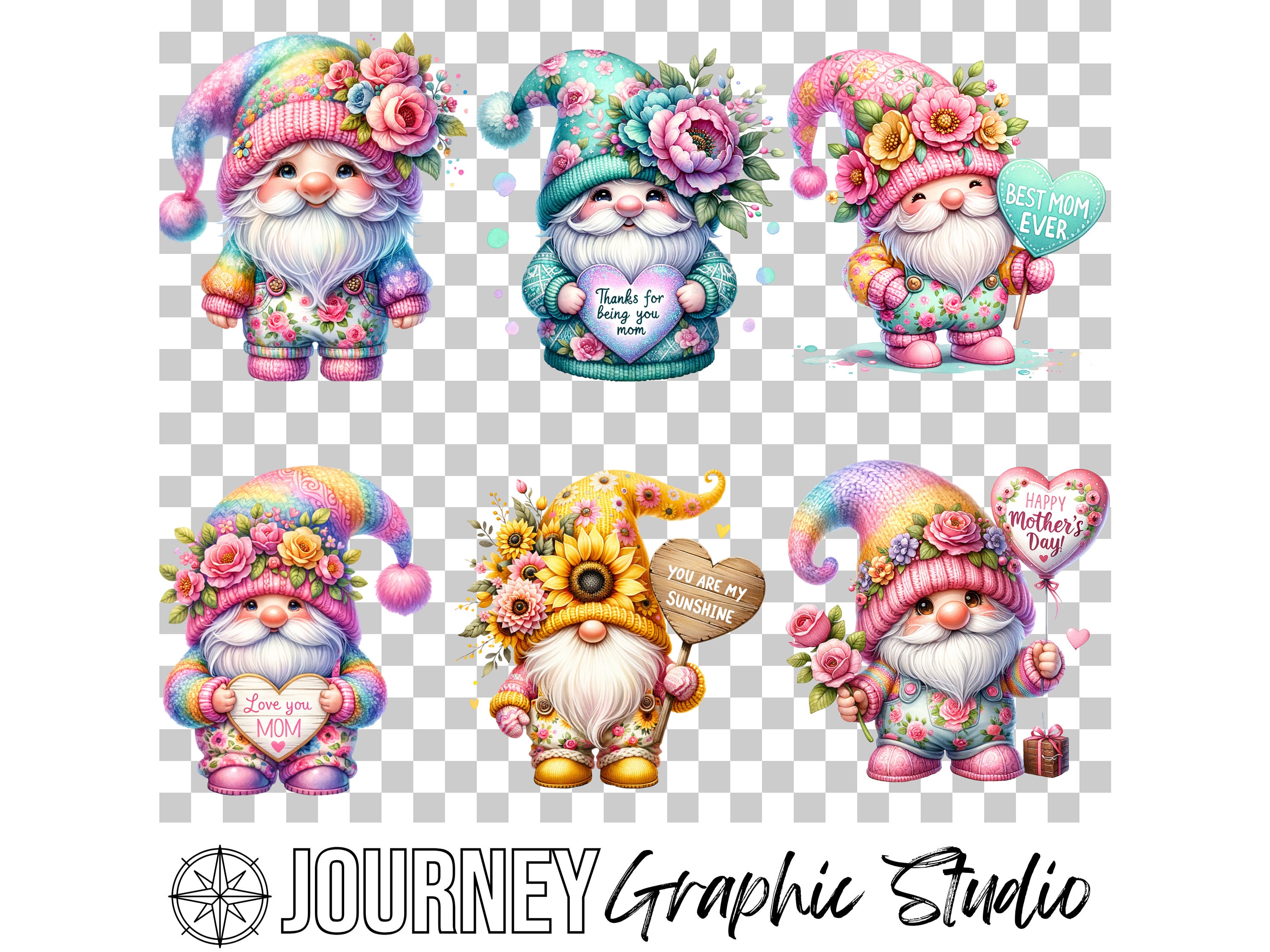 Mother's Day Gnomes Clipart, Watercolor Gnome Clipart Bundle, Floral ...