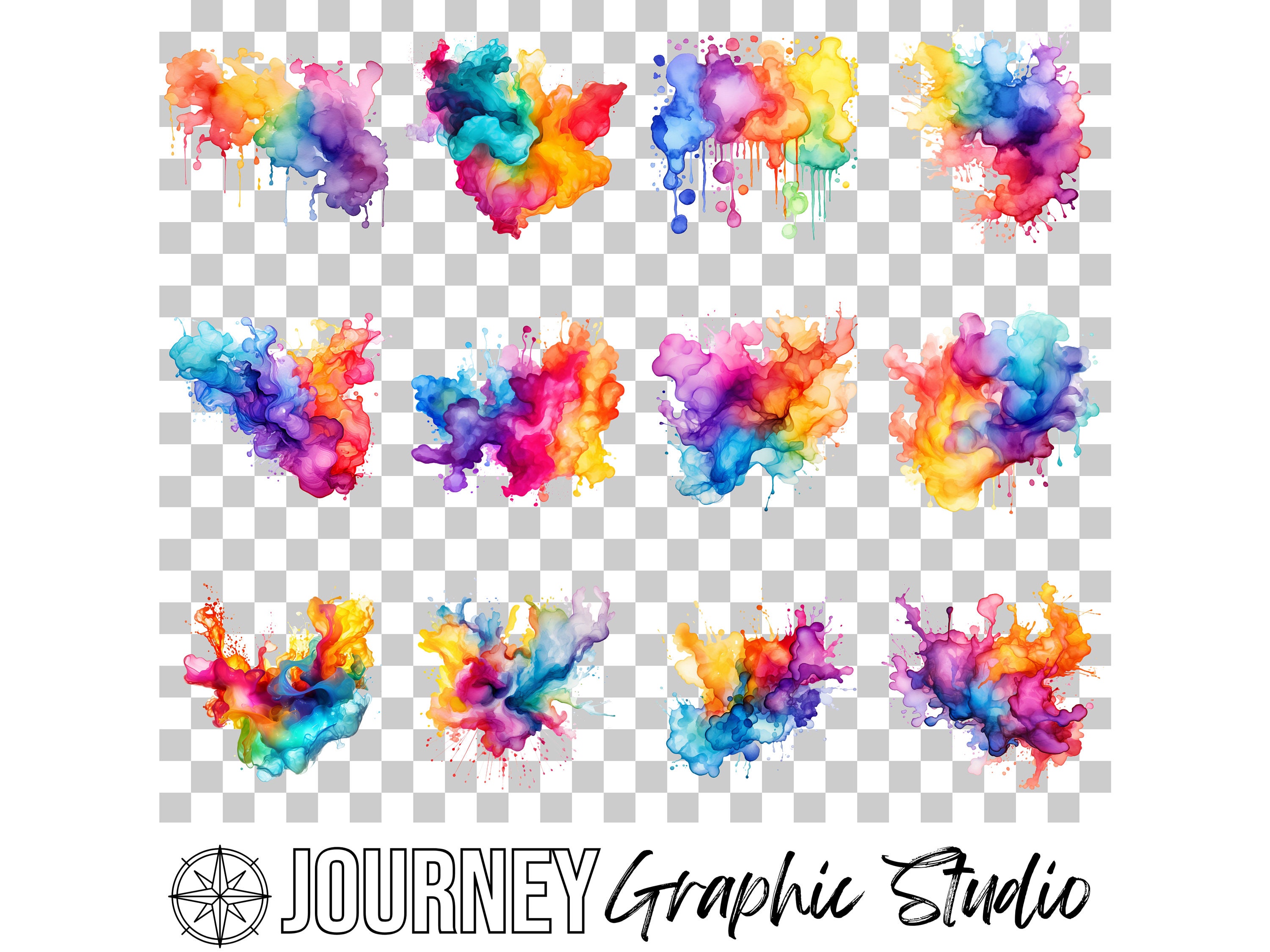 Colorful Watercolor Splash Clipart Bundle, Watercolor Clipart Bundle ...