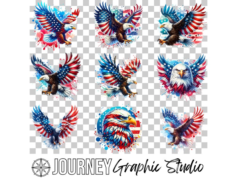 Patriotic Eagle Clipart Bundle, Watercolor Eagle Clipart Bundle ...