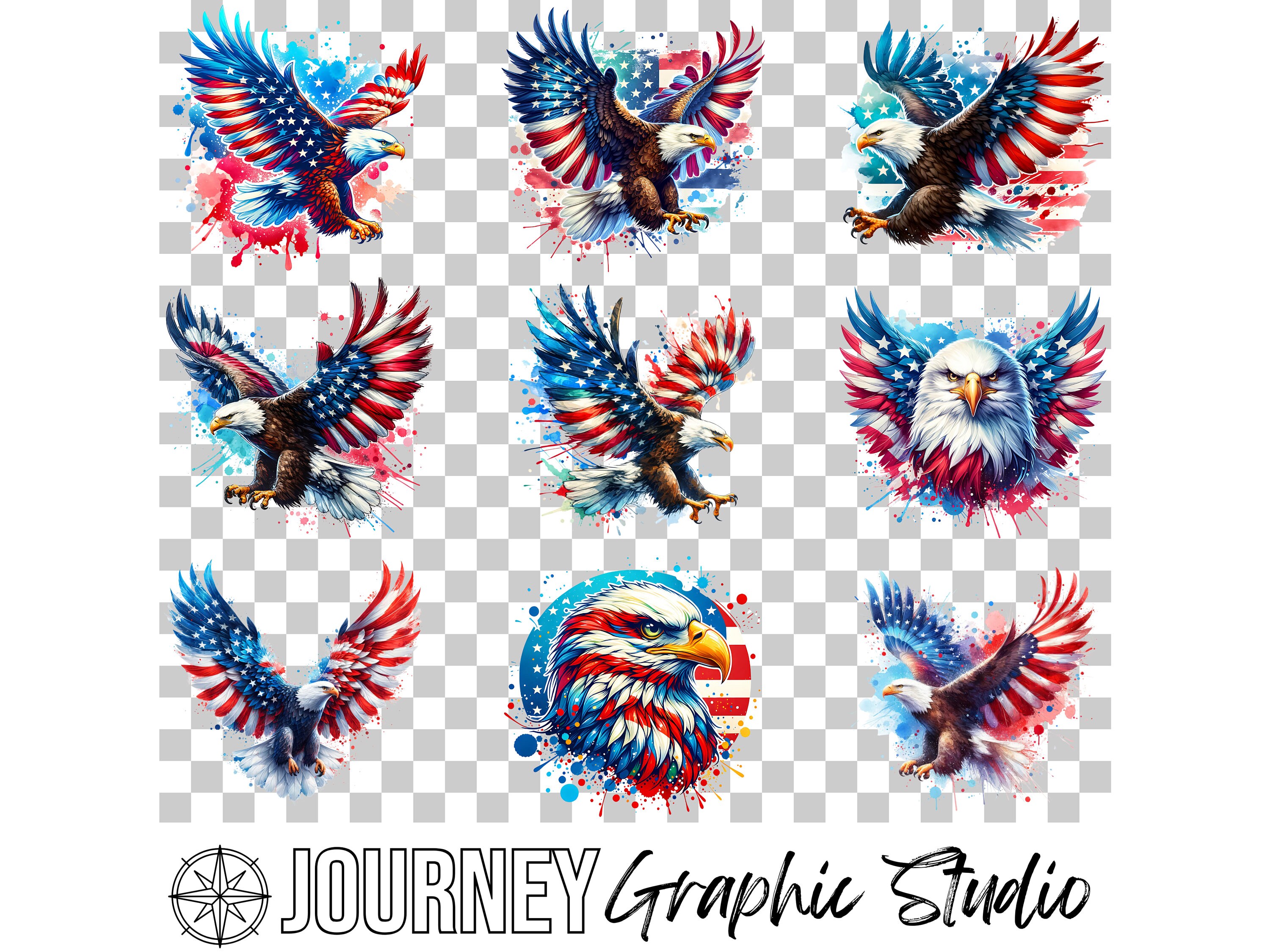 Patriotic Eagle Clipart Bundle, Watercolor Eagle Clipart Bundle ...