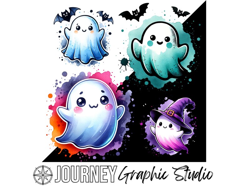 Ghost Clipart Bundle, Cute Ghosts Clipart Bundle, Halloween Clipart ...