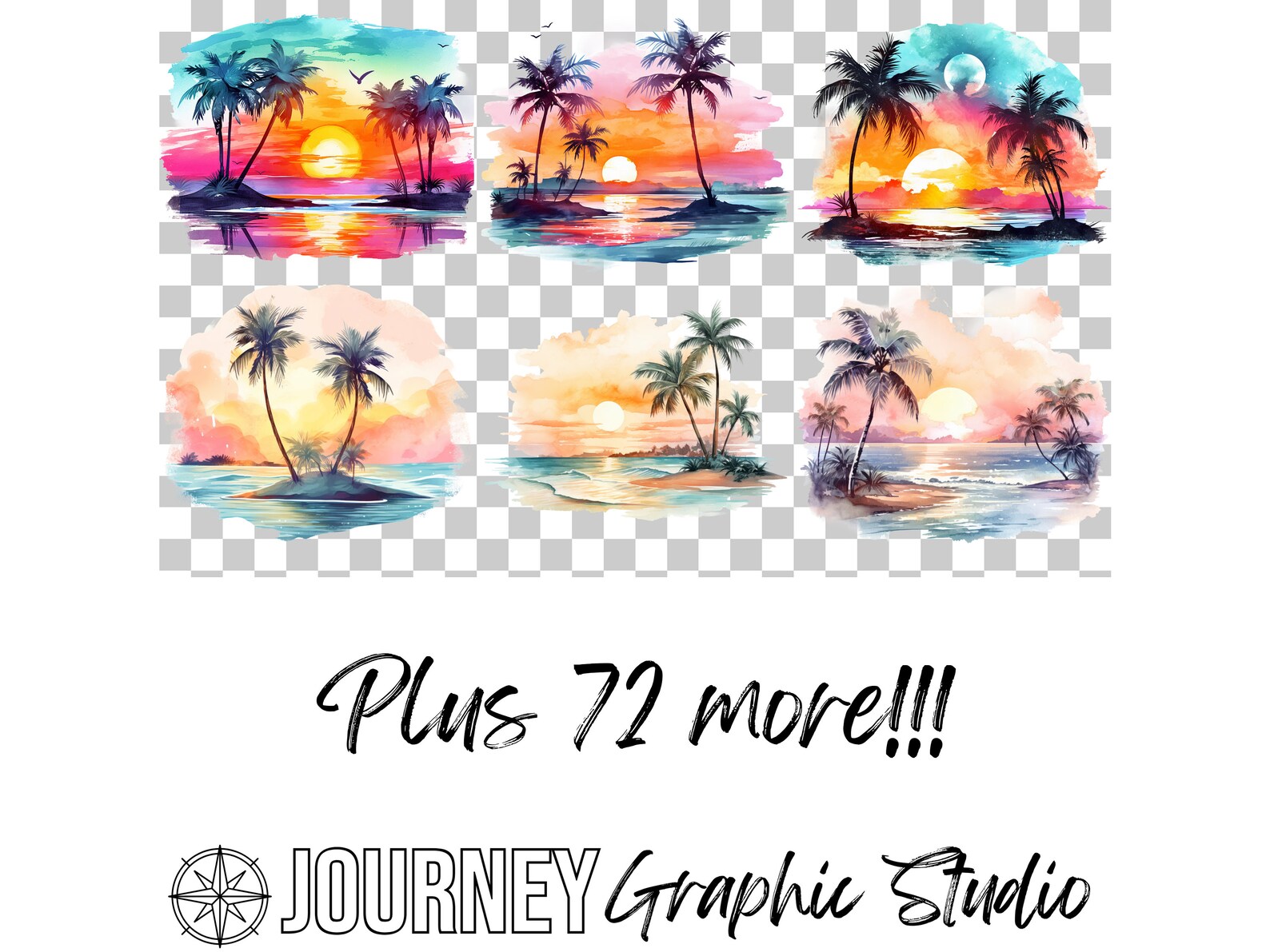 Sunset Clipart Bundle, Watercolor Tropical Sunsets Clipart Bundle ...