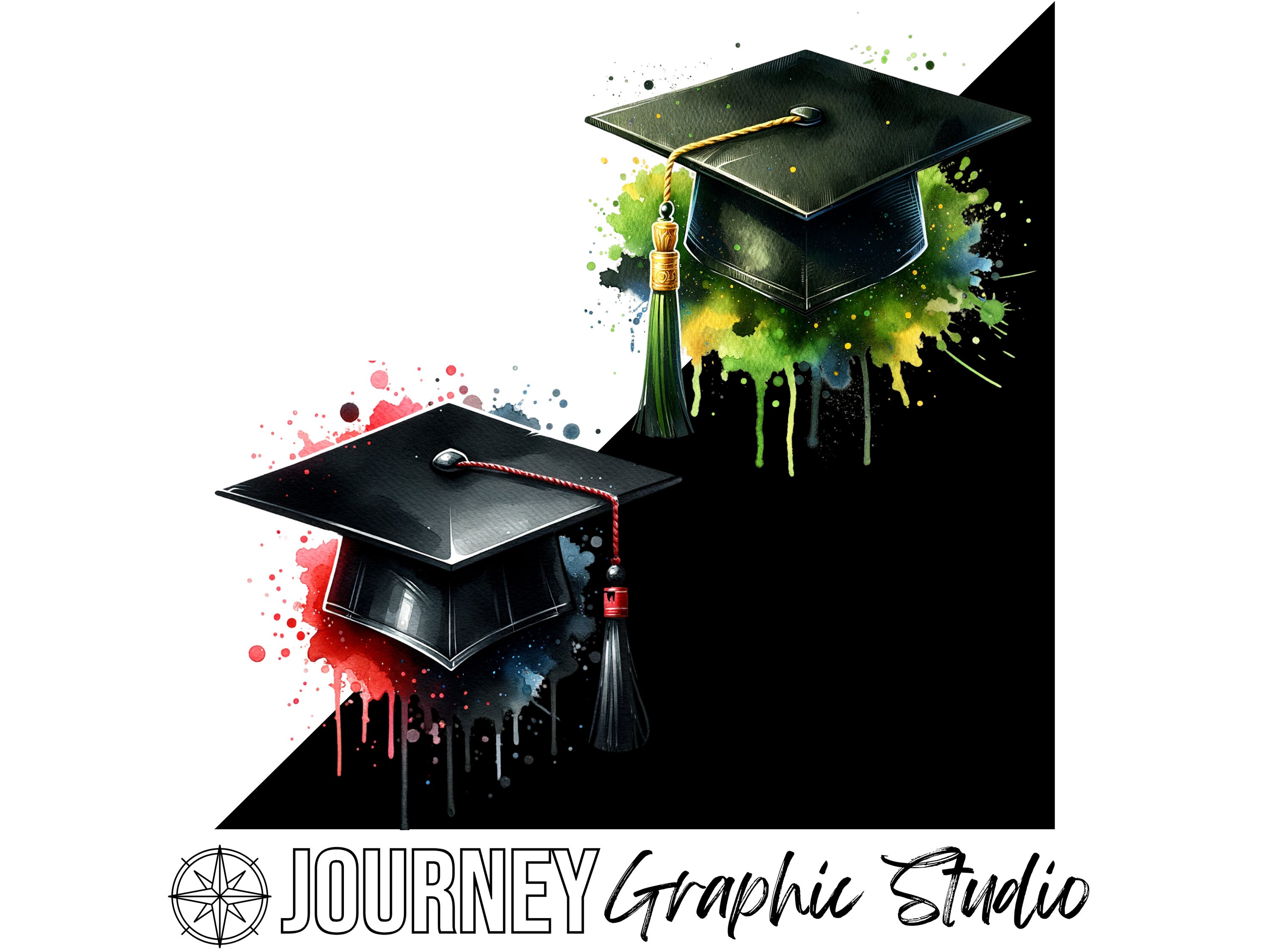 Graduation Caps Clipart Bundle, Watercolor Graduation Cap Clipart ...