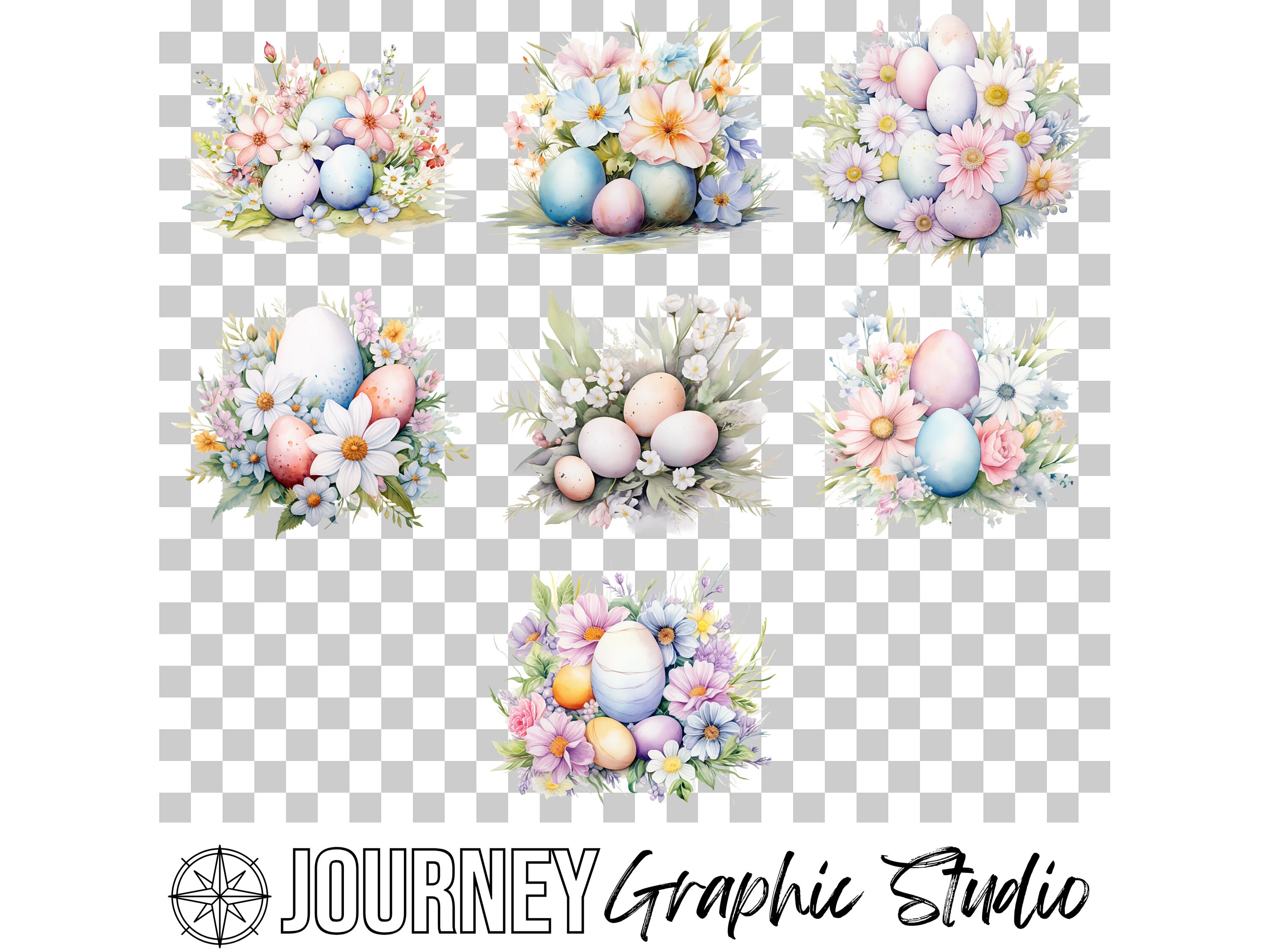 Easter Clipart Bundle, Watercolor Clipart Bundle, Floral Easter Eggs ...