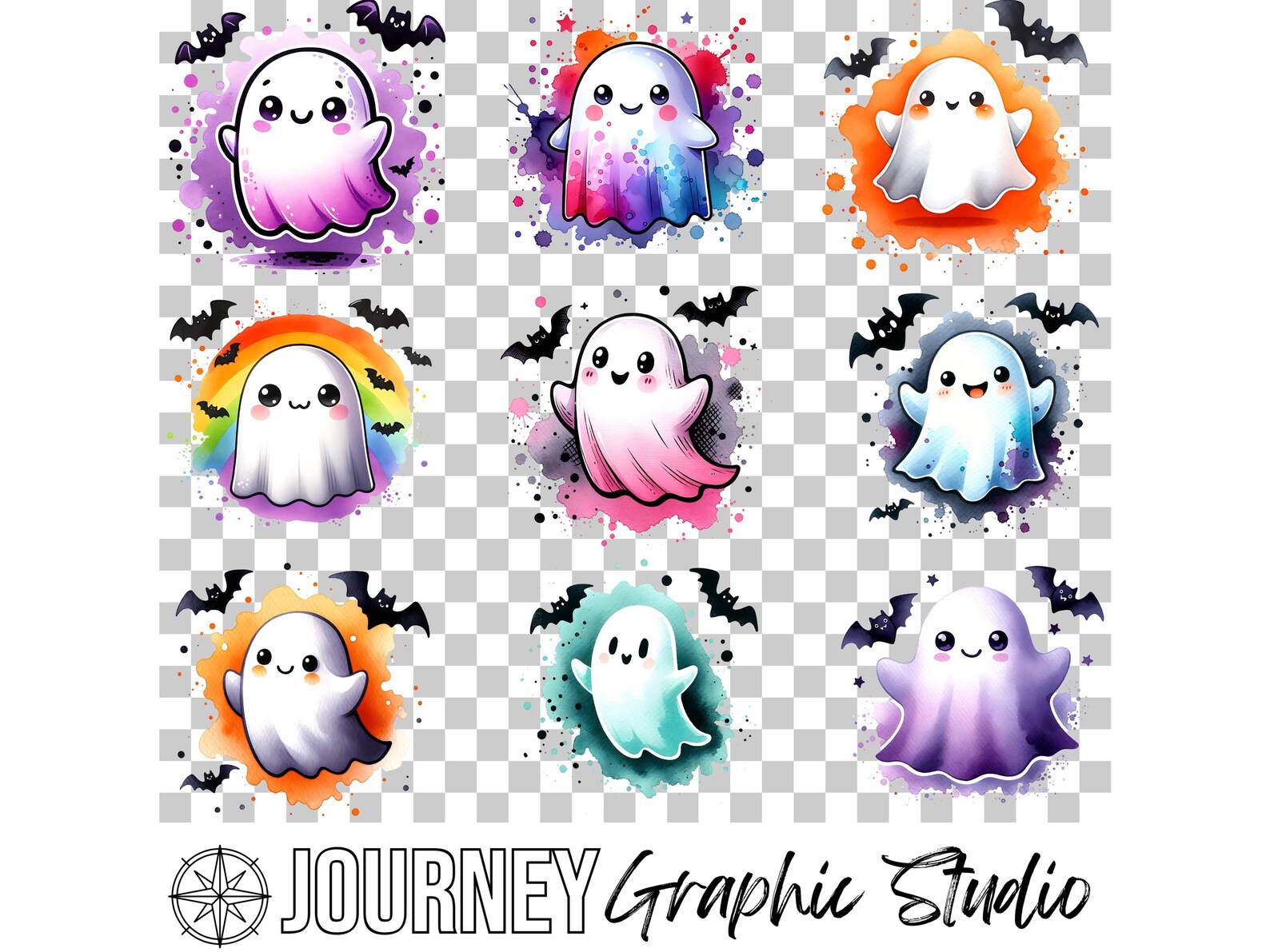 Ghost Clipart Bundle, Cute Ghosts Clipart Bundle, Halloween Clipart ...