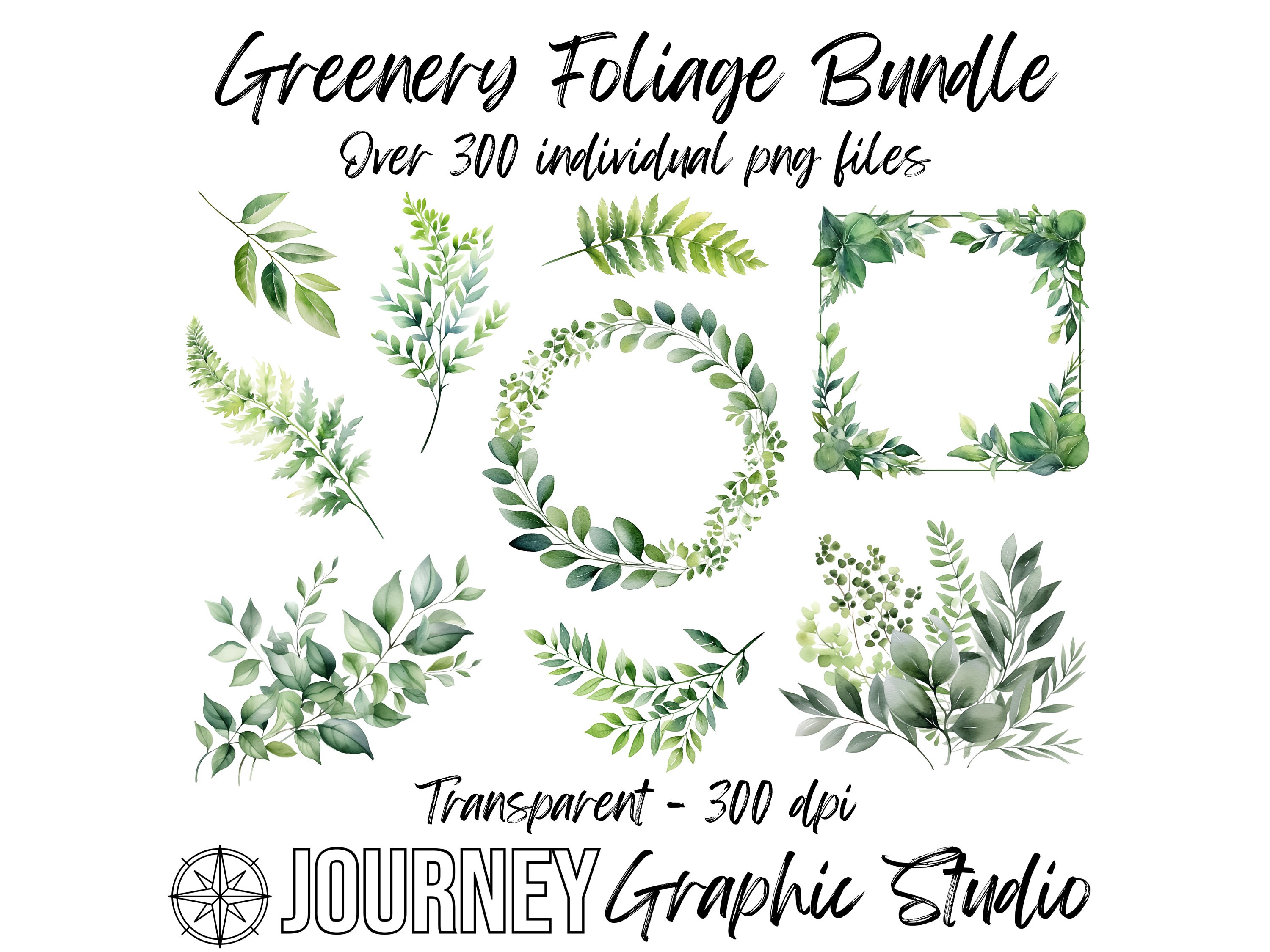Greenery Clipart Bundle, Watercolor Clipart Bundle, Greenery Foliage ...