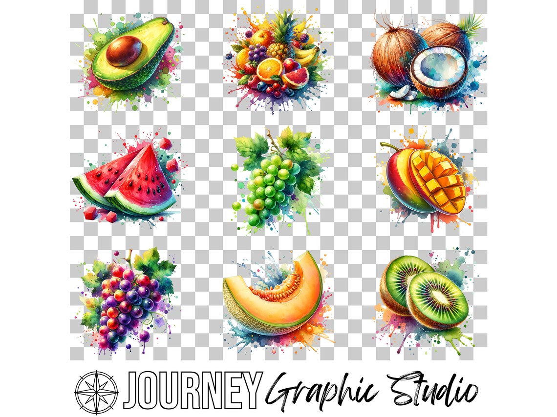 Fruit Clipart Bundle, Watercolor Summer Fruit Clipart Bundle, Summer ...
