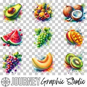Fruit Clipart Bundle, Watercolor Summer Fruit Clipart Bundle, Summer ...