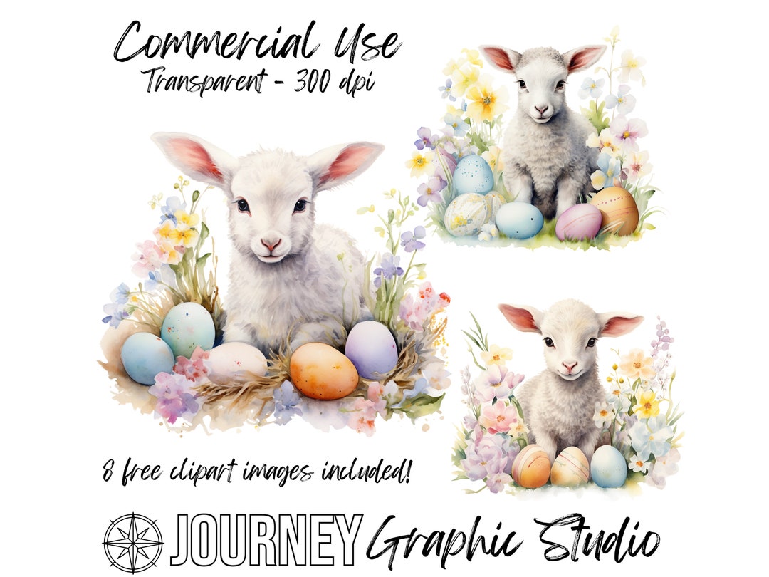 Easter Clipart Bundle, Watercolor Clipart Bundle, Easter Lamb Clipart ...