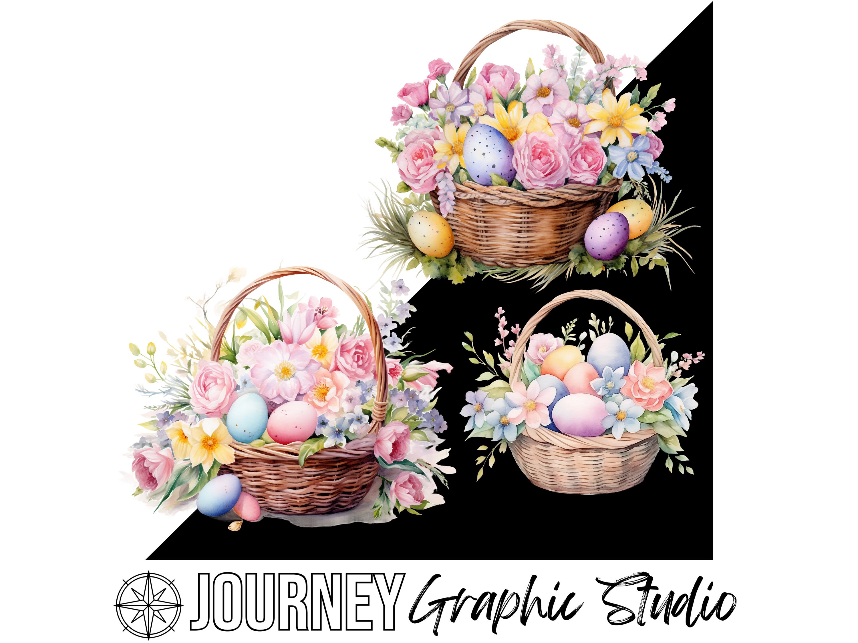 Easter Clipart Bundle, Watercolor Clipart Bundle, Easter Baskets ...