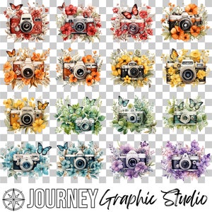 Rainbow Floral Camera Clipart Bundle, Watercolor Clipart Bundle ...