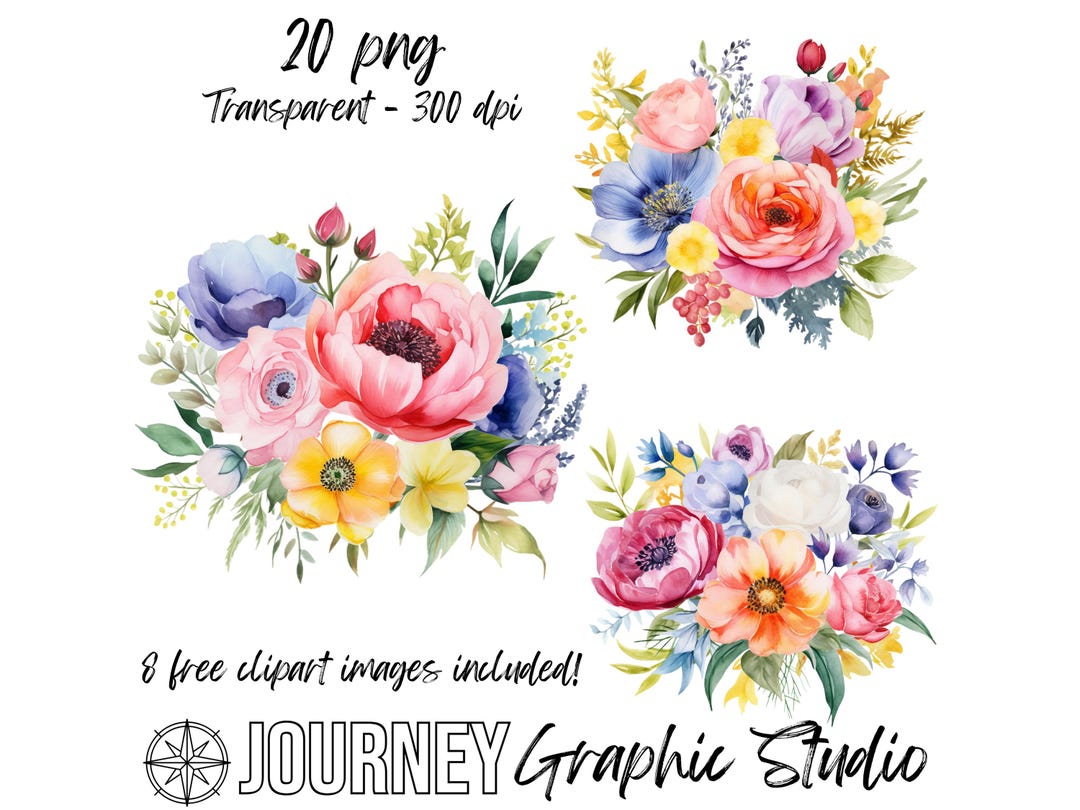 Watercolor Flowers Clipart Bundle, Floral Clipart Bundle, Watercolor ...
