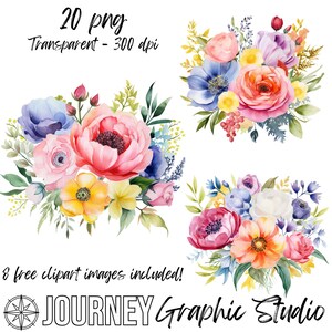 Watercolor Flowers Clipart Bundle, Floral Clipart Bundle, Watercolor ...