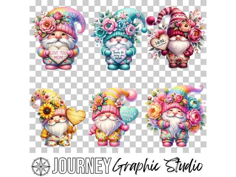 Mother's Day Gnomes Clipart, Watercolor Gnome Clipart Bundle, Floral ...
