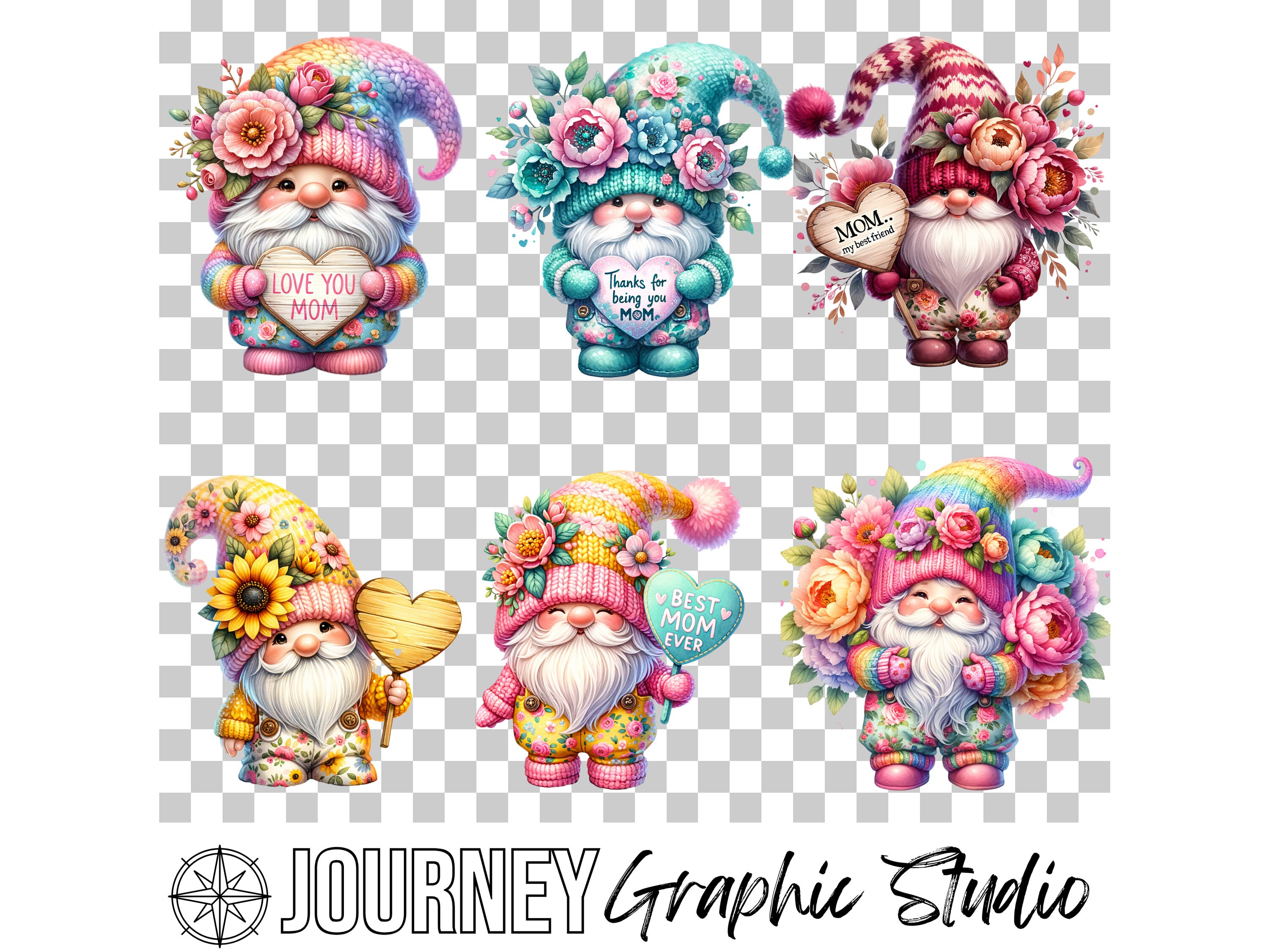 Mother's Day Gnomes Clipart, Watercolor Gnome Clipart Bundle, Floral ...