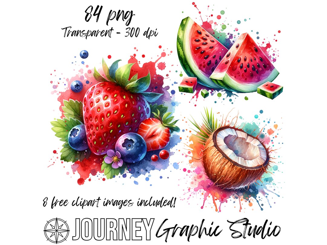 Fruit Clipart Bundle, Watercolor Summer Fruit Clipart Bundle, Summer ...