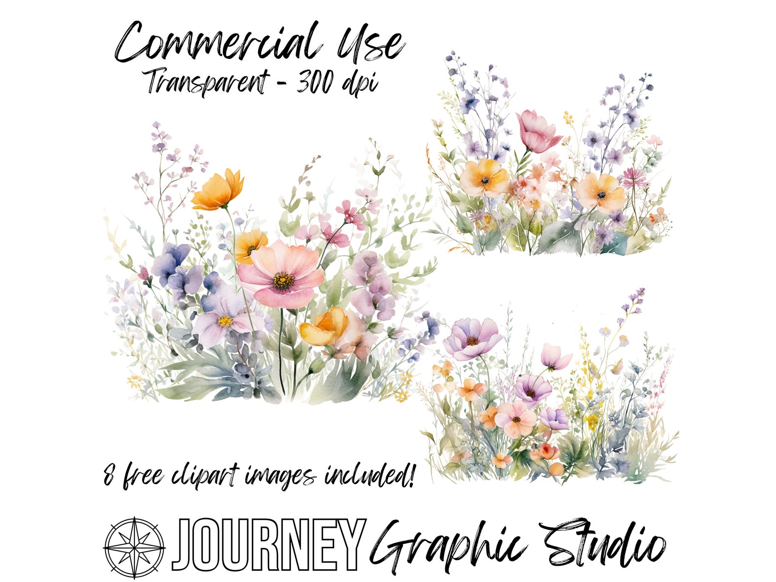Pastel Wildflowers Clipart Bundle, Watercolor Clipart Bundle, Floral ...