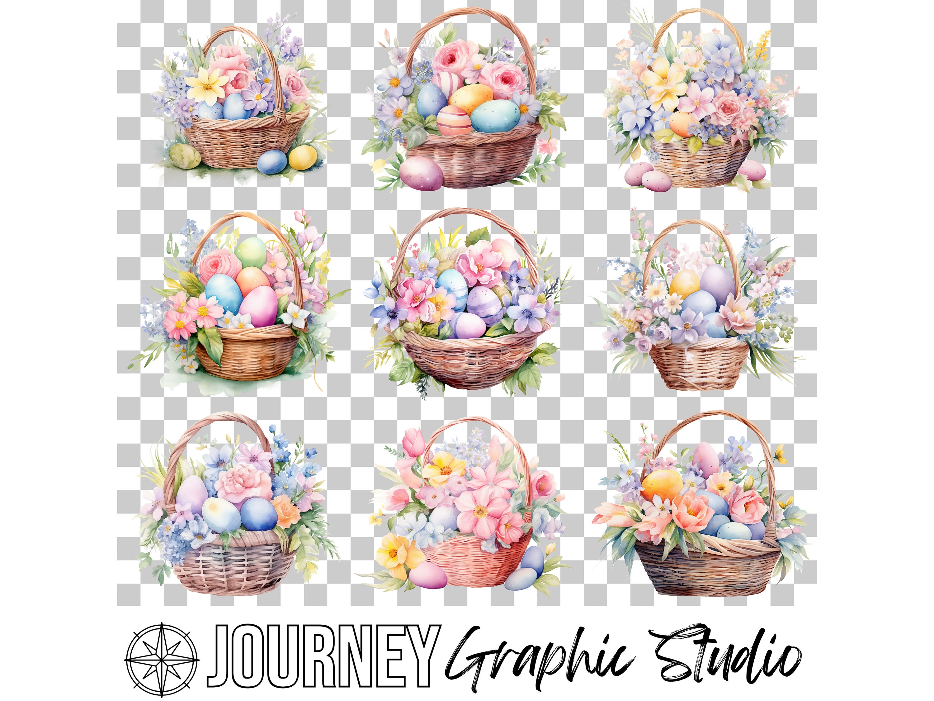 Easter Clipart Bundle, Watercolor Clipart Bundle, Easter Baskets ...